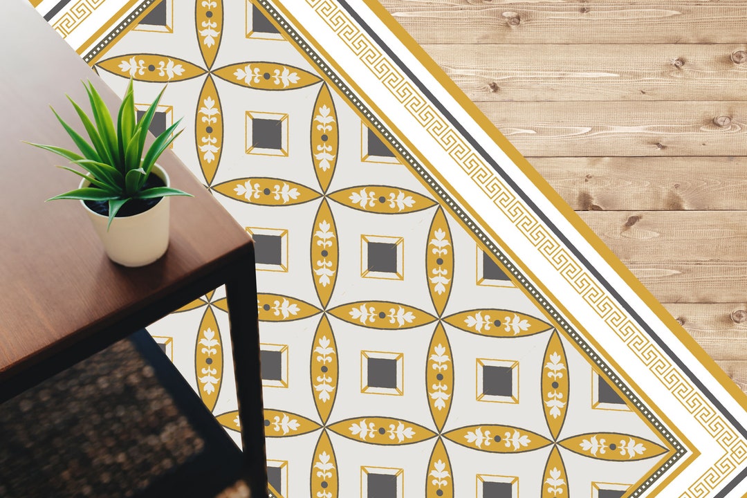 Floor Mat With Yellow Moroccan Tiles, Yellow Mat, Yellow Rug, Vinyl ...