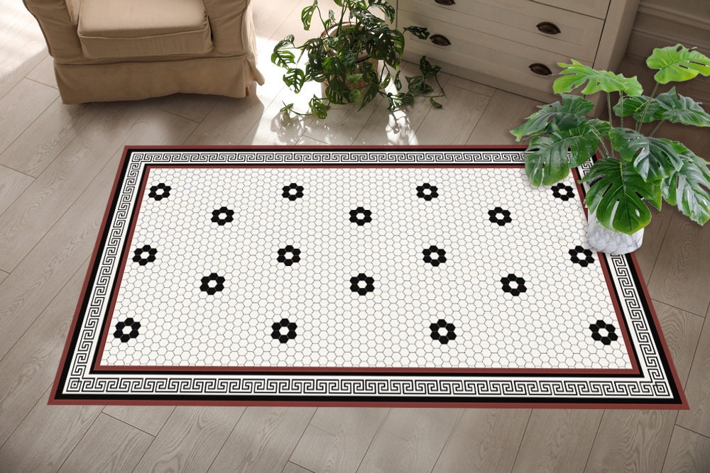 Retro Mosaic Vinyl Mat,vinyl Mat, Vinyl Rug, Vinyl Floor, Geometric ...