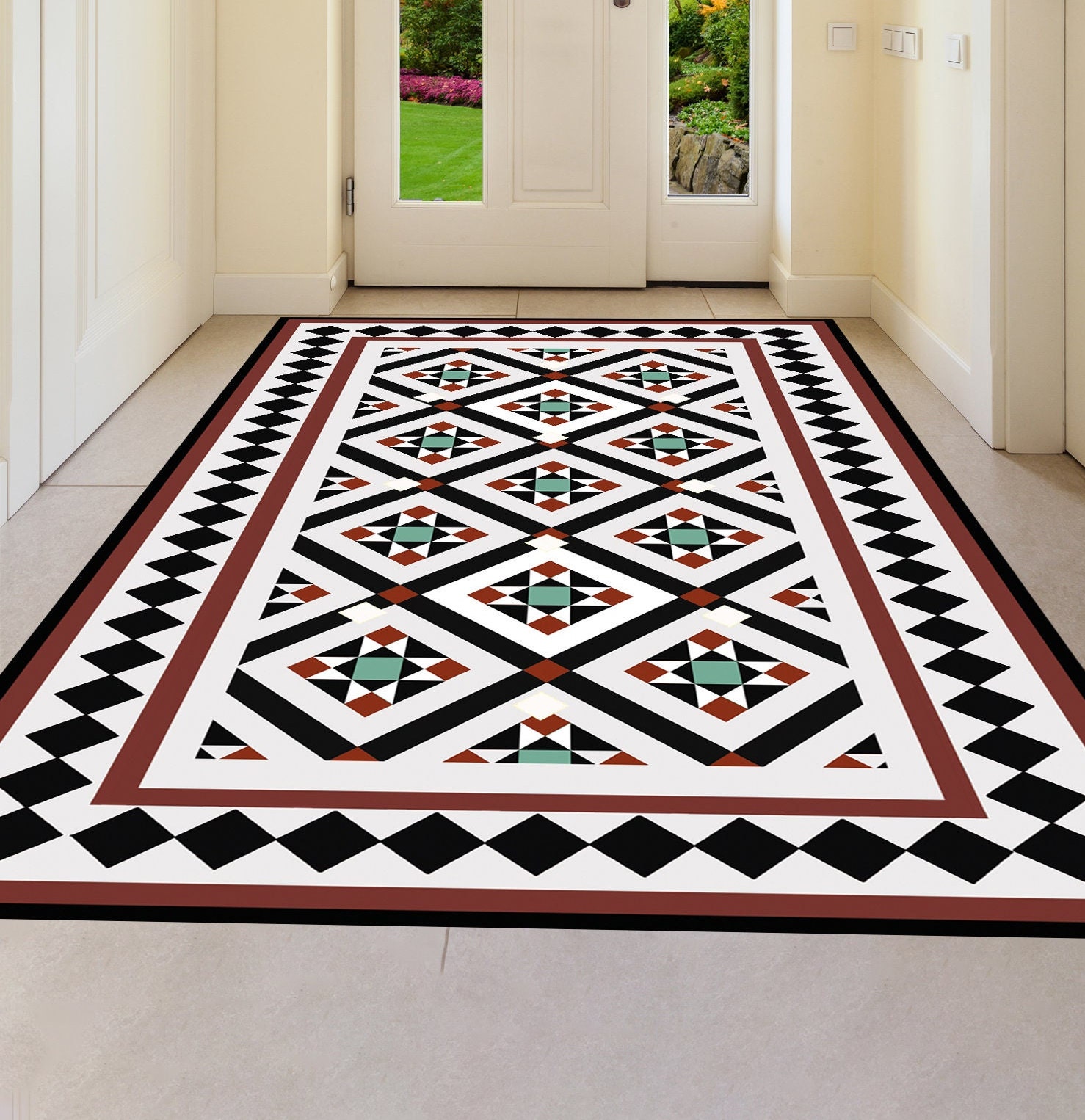 PVC Vinyl Mat geometric Puttern Vinyl Floor Mat Linoleum - Etsy