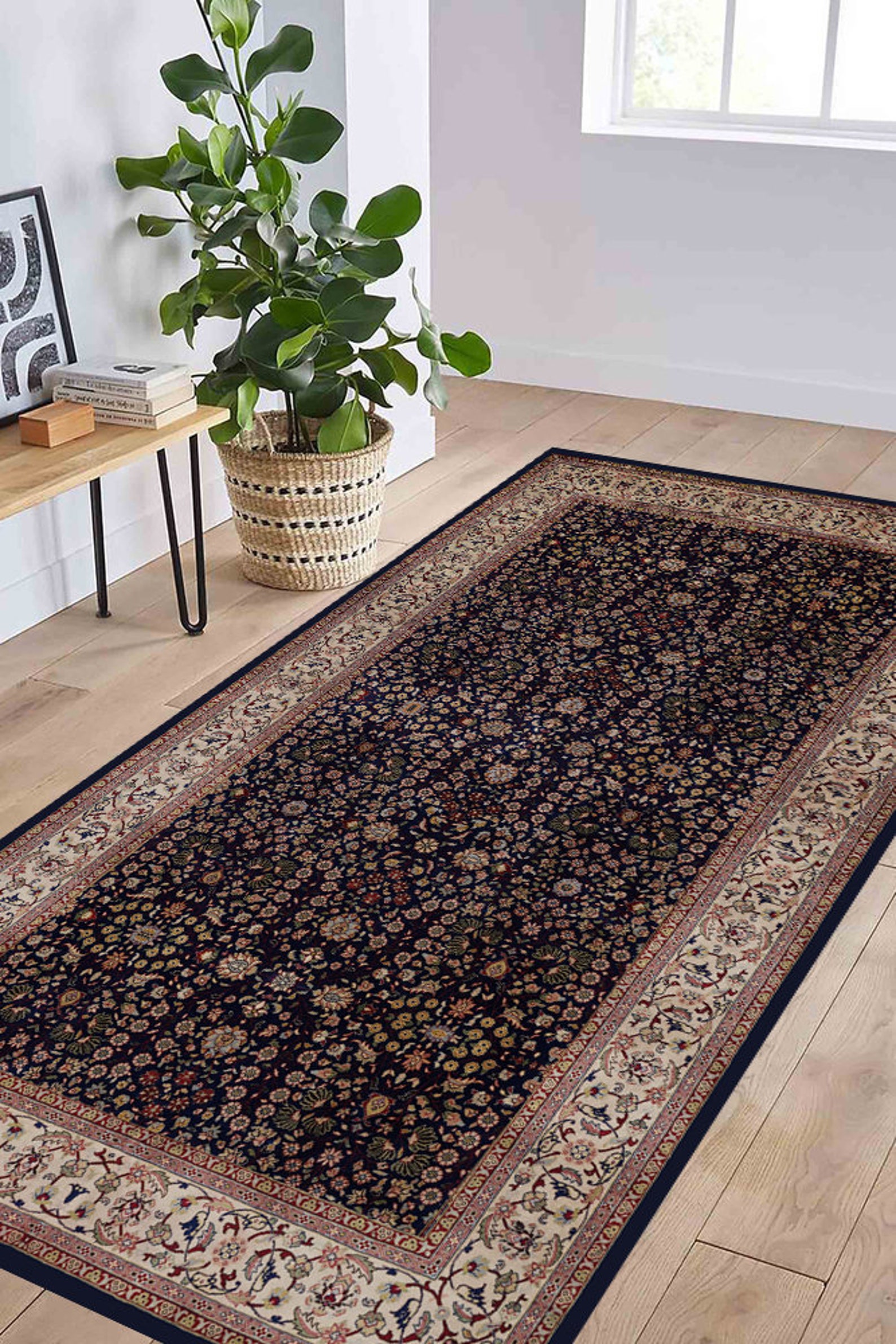 Delicate Floral Vinyl Mat, Vinyl Floor Mat, Blue Vinyl Rug, Floral Rug ...