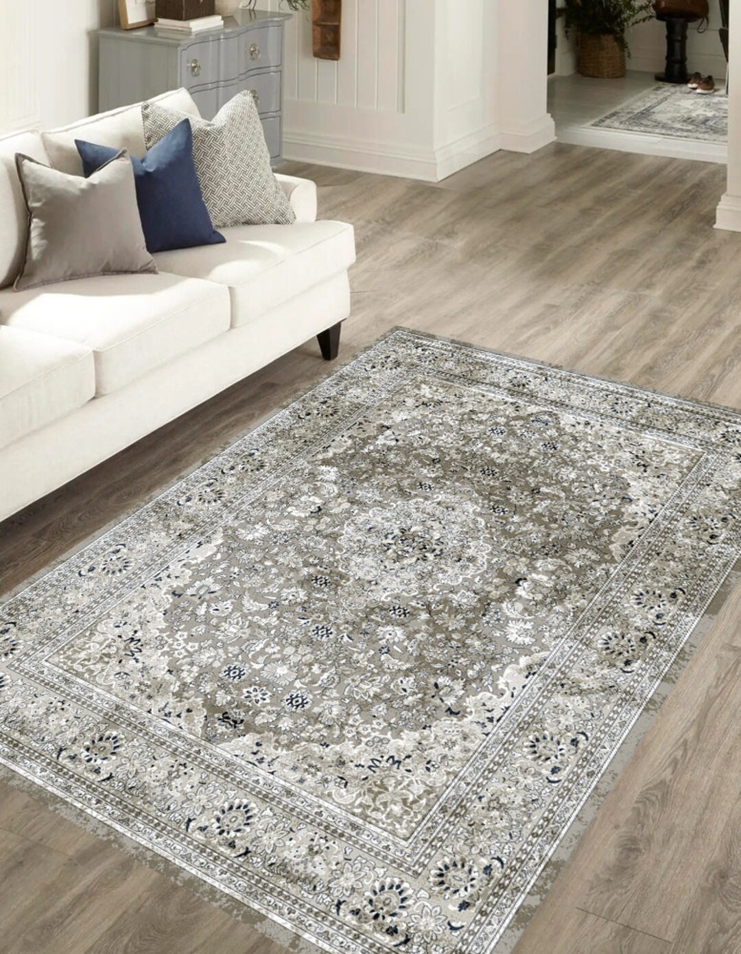 Persian Design Vinyl Mat, Vintage Look Mat, Beige Mat, Living Room Mat ...