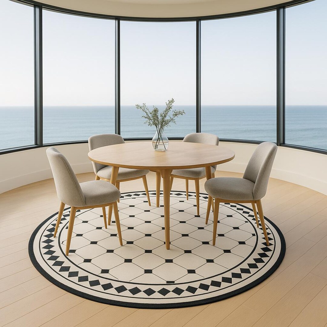 Round Vinyl Floor Mat: Black and White Geometric Nordic Design - Etsy