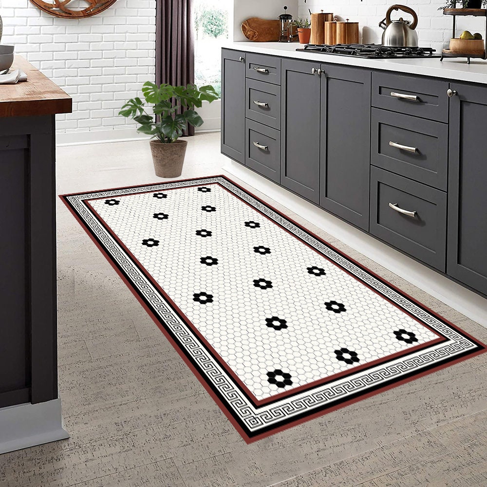 Retro Mosaic Vinyl Mat,vinyl Mat, Vinyl Rug, Vinyl Floor, Geometric ...