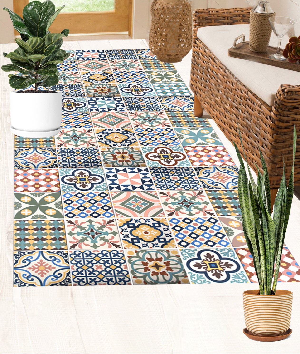 Moroccan Vinyl Floor Mat: Decorative PVC Rug, Tile Pattern - Etsy