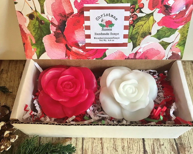 Christmas Soap, Christmas Soap Gift, Rose Soap, White and Red Rose ...