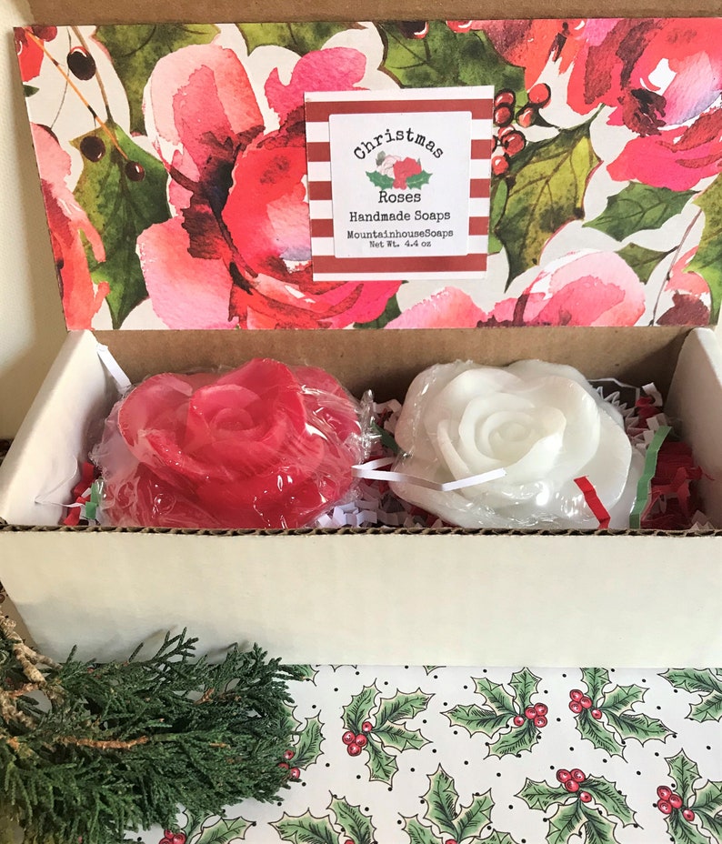 Christmas Soap Rose Soap White and Red Rose Soaps Flower - Etsy