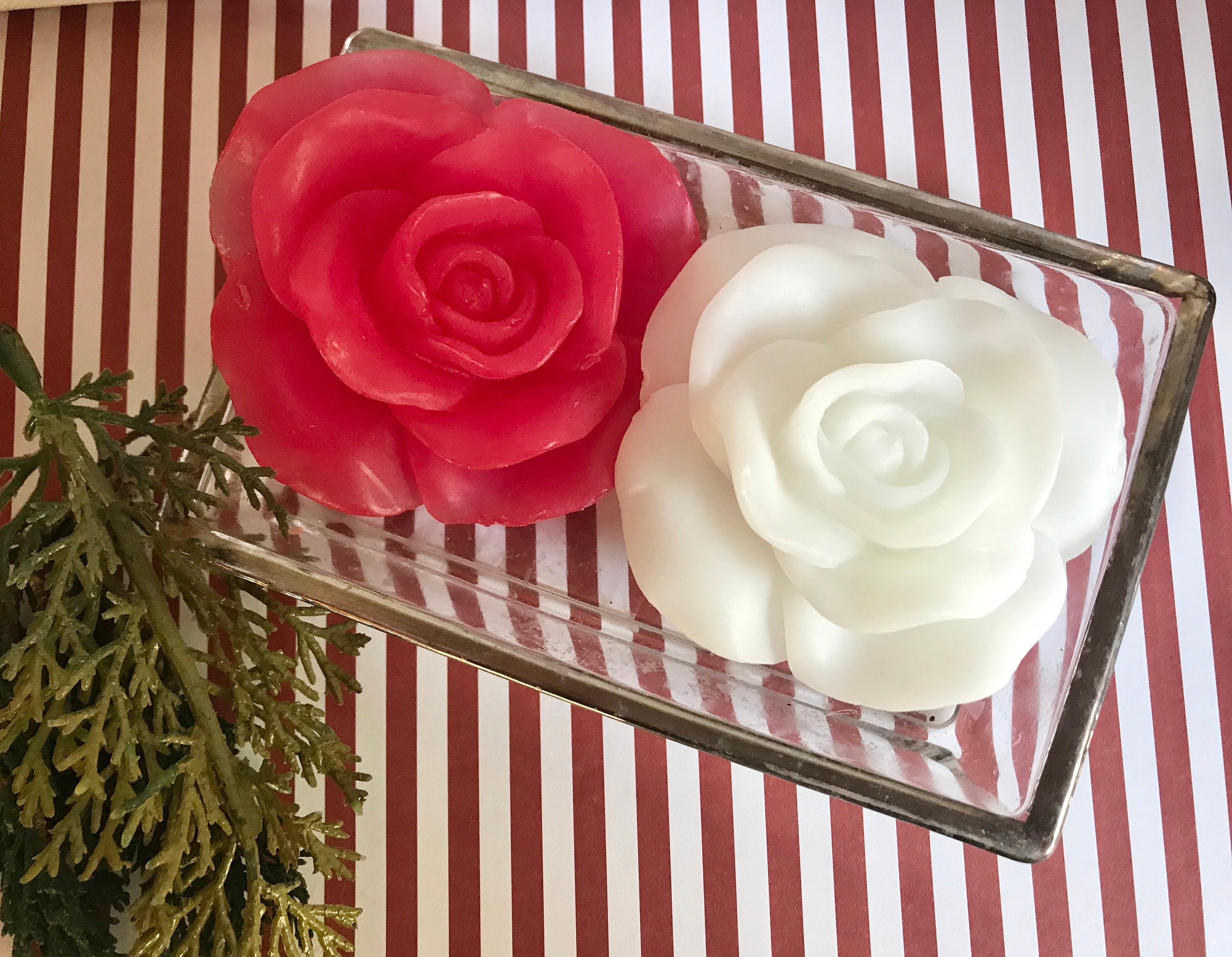 Christmas Soap Rose Soap White and Red Rose Soaps Flower - Etsy