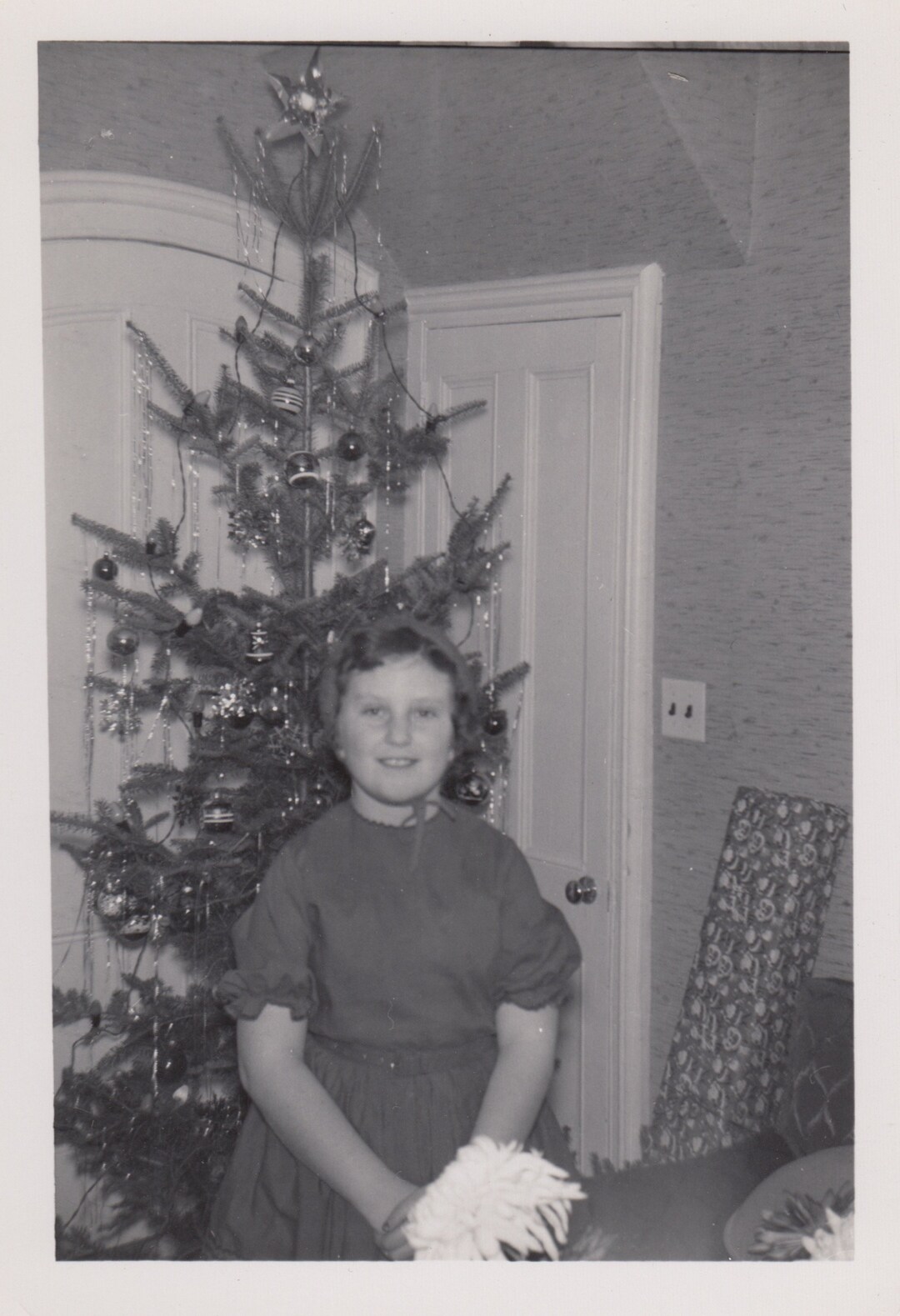 Vintage 1950s Christmas Photo: Girl by Xmas Tree, Festive Nostalgia - Etsy