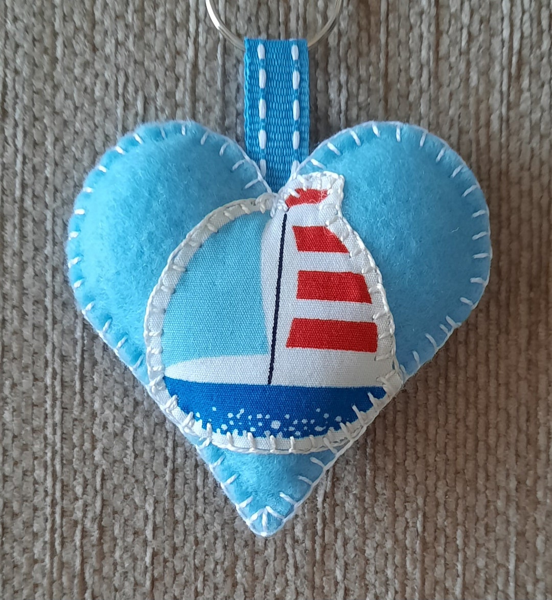 A Handmade Light Blue Felt Heart Boat Keychain / Keyring - Etsy