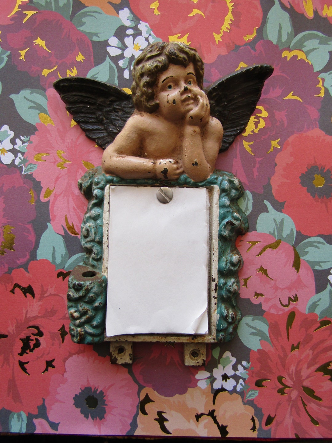 Cast Iron Note Pad and Pencil Holder, Cast Iron Angel, Shabby Chic ...