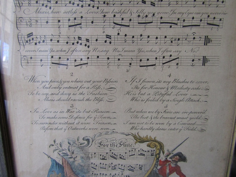 1700's Sheet Music Framed Antique Hand-colored Sheet - Etsy