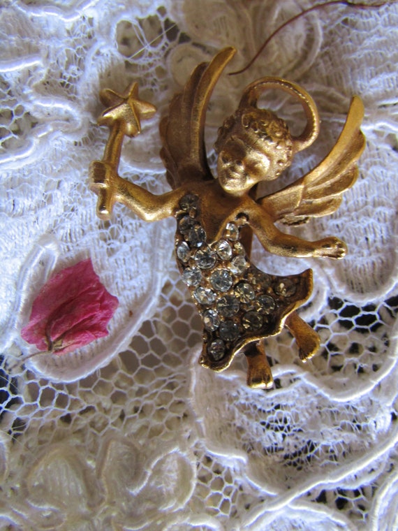 Rhinestone Angel Brooches, Costume Angel Pins, 1980's… - Gem