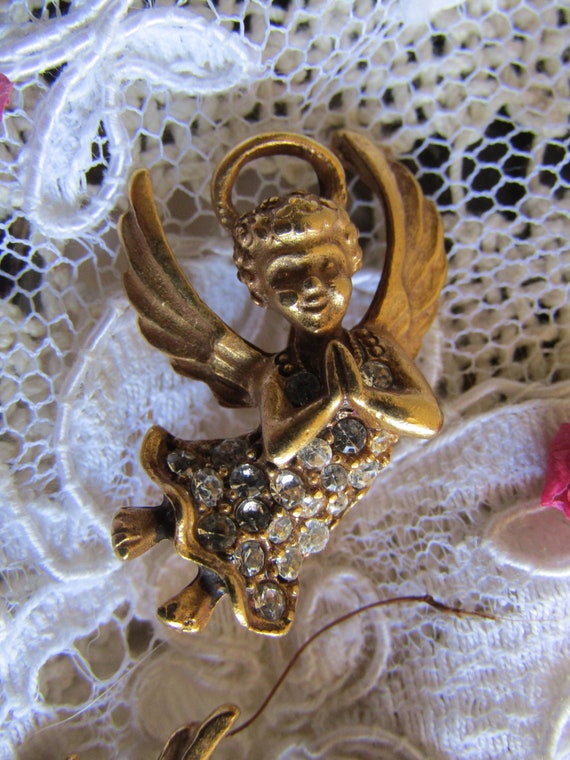 Rhinestone Angel Brooches, Costume Angel Pins, 1980's… - Gem