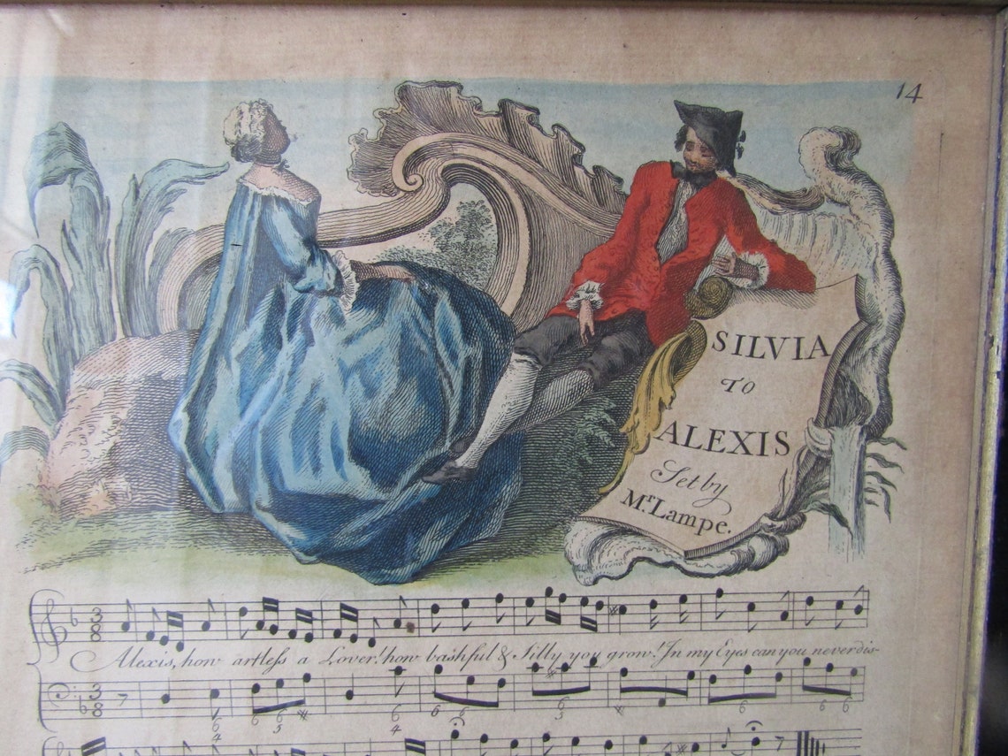 1700's Sheet Music Framed Antique Hand-colored Sheet - Etsy