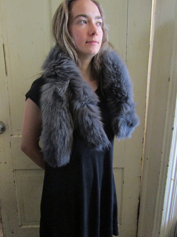 Gray Fox Tail Stole, Slate Gray Fur, Vintage Fur - Gem