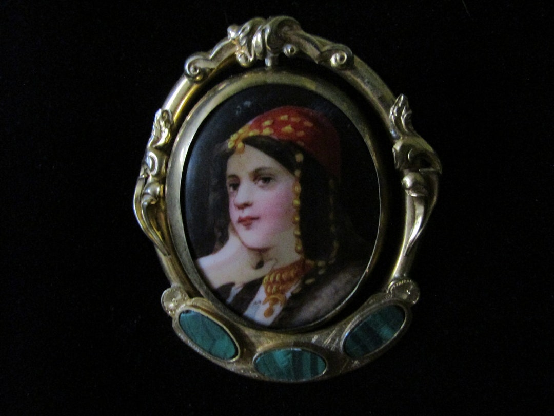 Gypsy Portrait Brooch, Gold Plated Swivel Brooch, Antique Jewelry ...