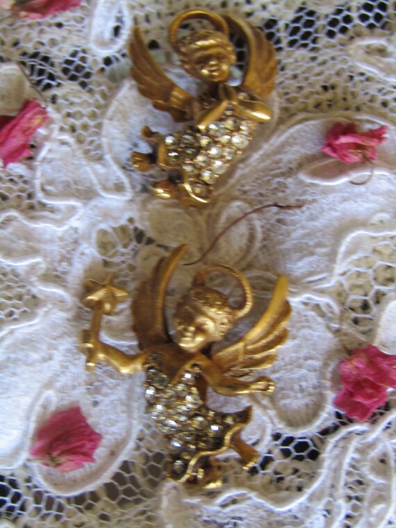 Rhinestone Angel Brooches, Costume Angel Pins, 1980's… - Gem