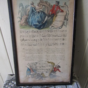 1700's Sheet Music Framed, Antique Hand-colored Sheet Music, Vintage ...