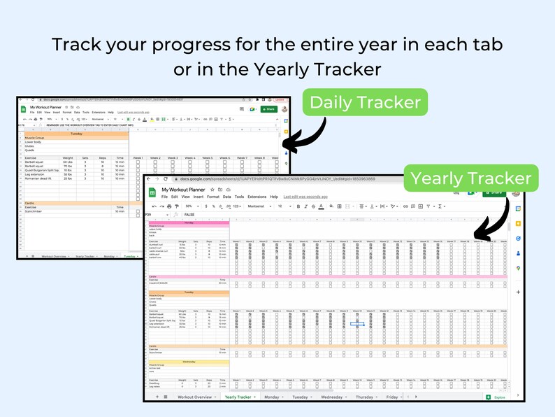 Workout Planner Fitness Planner Journal Google Sheets Fitness Tracker ...