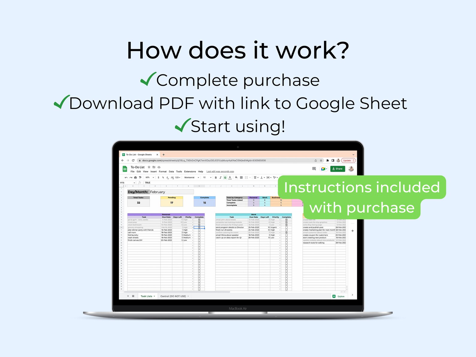 To Do List Daily to Do List Template Google Sheets Task List Task Tracker Goal Setting Digital ...