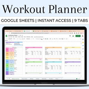 Workout Planner Fitness Planner Journal Google Sheets Fitness Tracker Fitness Tracker Digital ...
