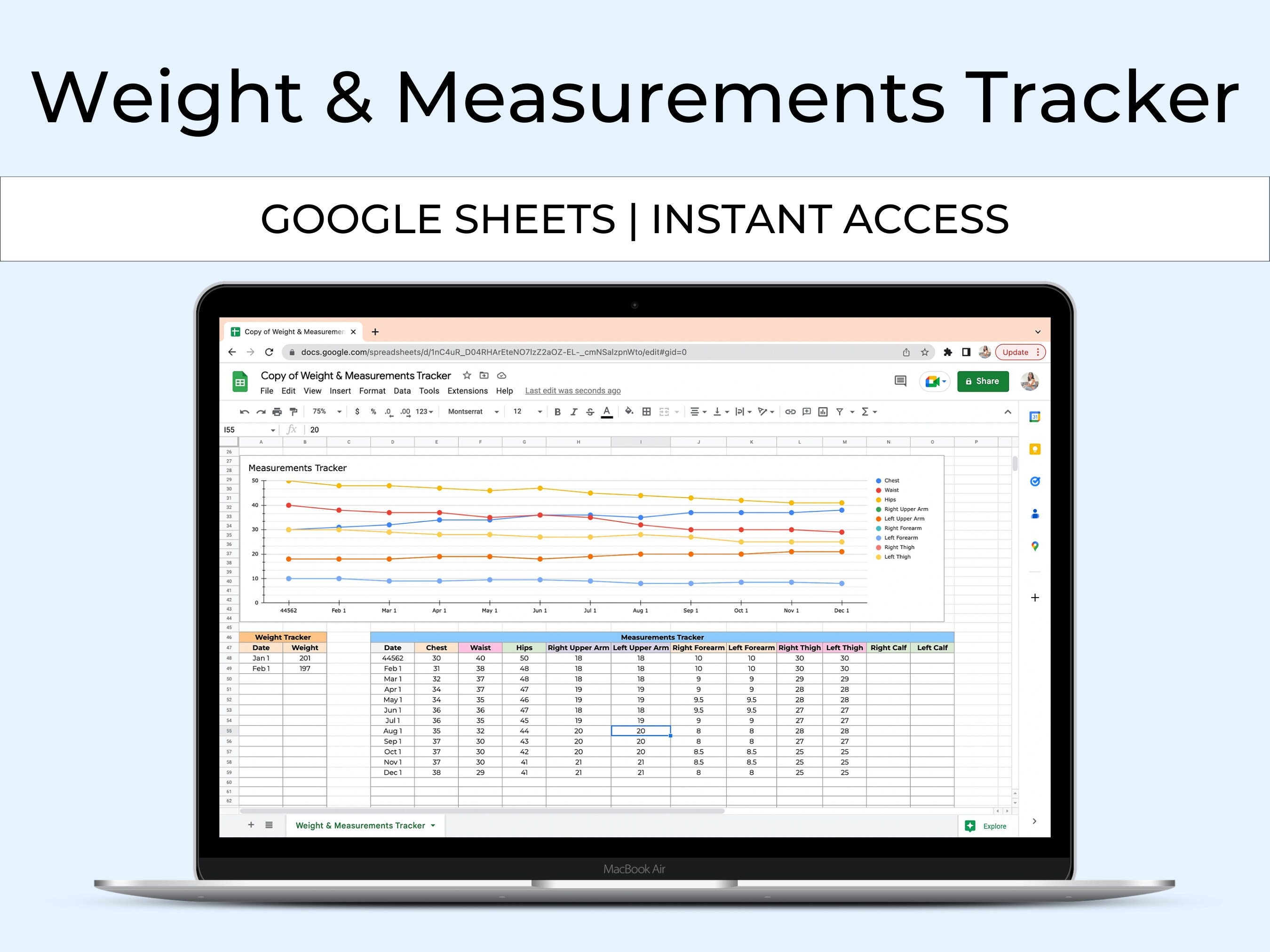 Weight Loss Tracker | Body Measurements Tracker | Google Sheets ...