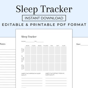 Sleep Tracker Printable | Daily Weekly Wellness Tracker | Wellness ...