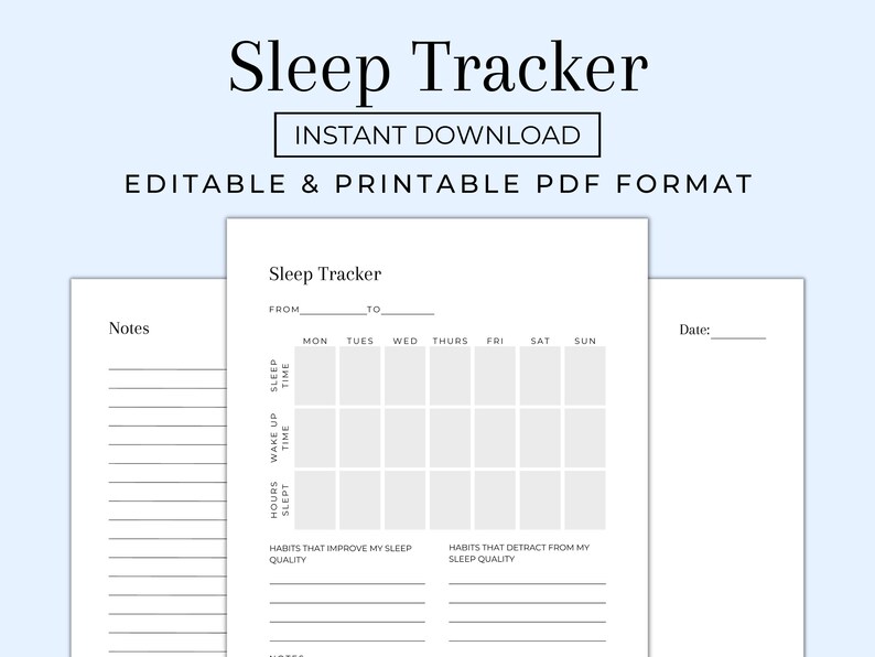 Sleep Tracker Printable | Daily Weekly Wellness Tracker | Wellness ...