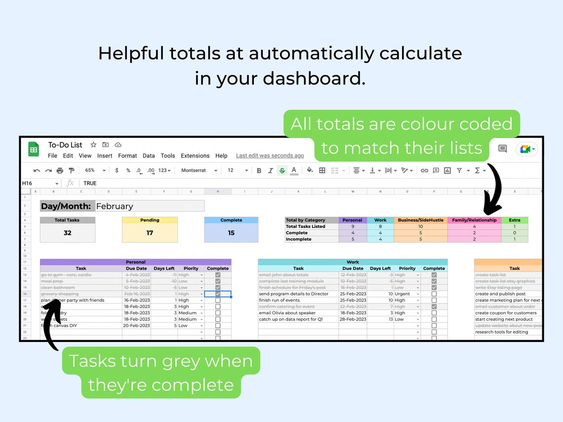 To Do List Daily to Do List Template Google Sheets Task List Task Tracker Goal Setting Digital ...