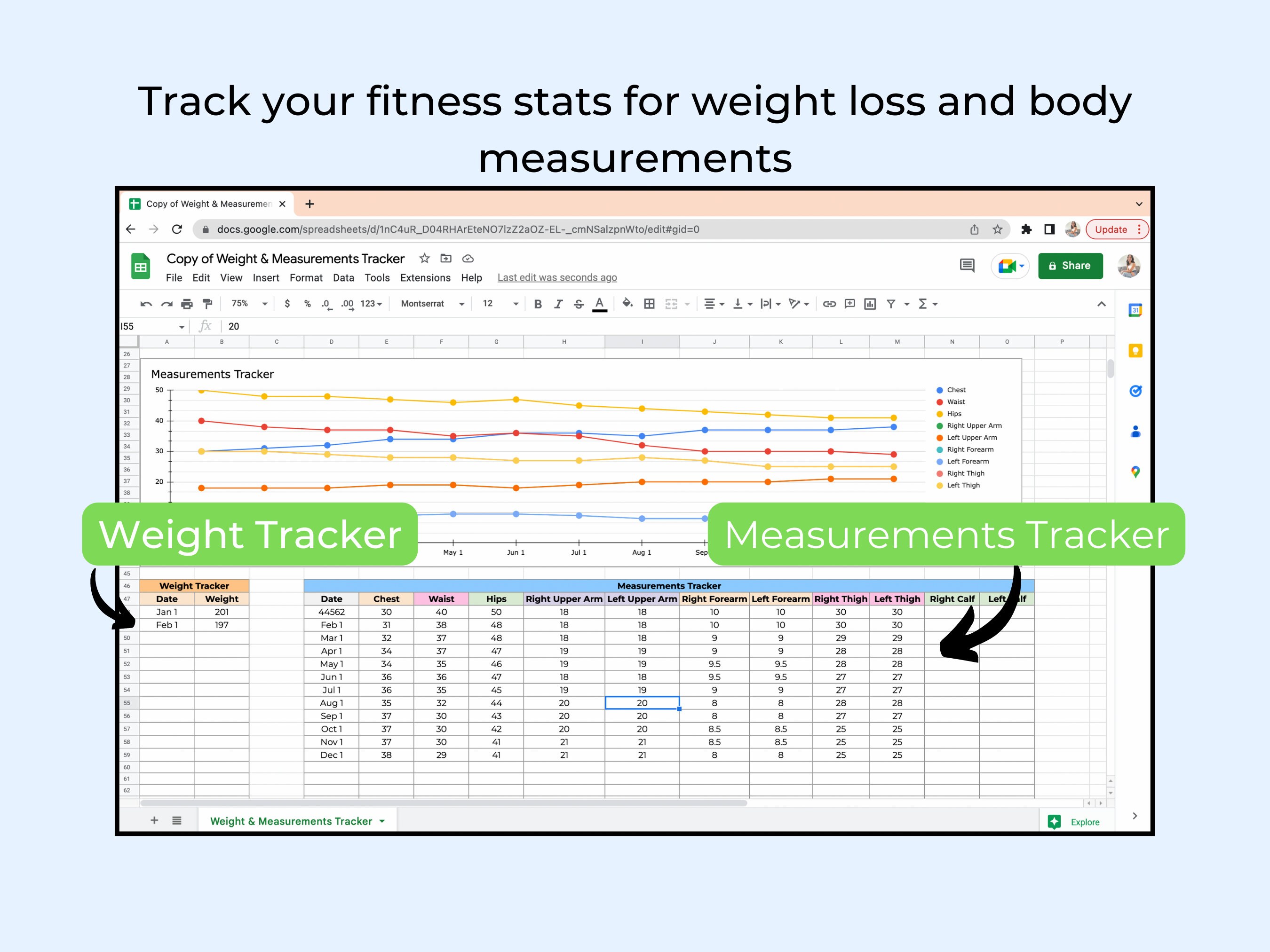 Weight Loss Tracker | Body Measurements Tracker | Google Sheets ...
