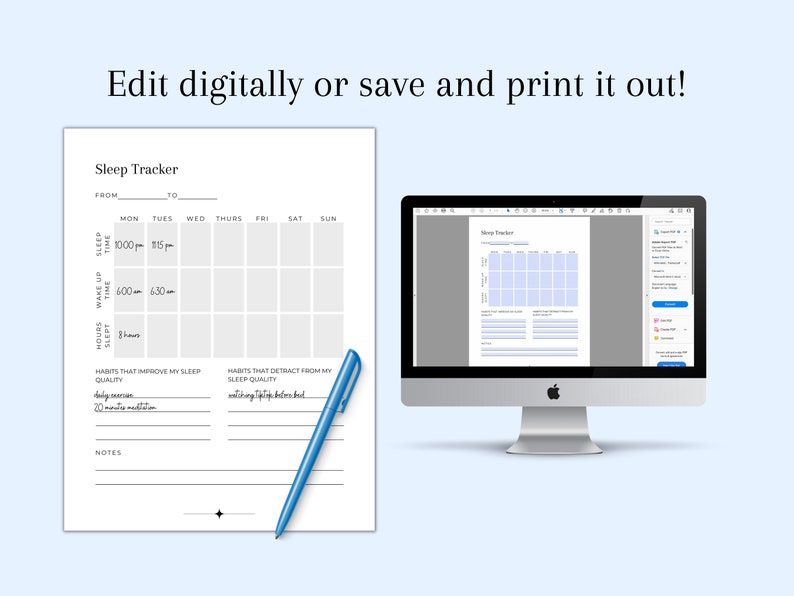 Sleep Tracker Printable | Daily Weekly Wellness Tracker | Wellness ...