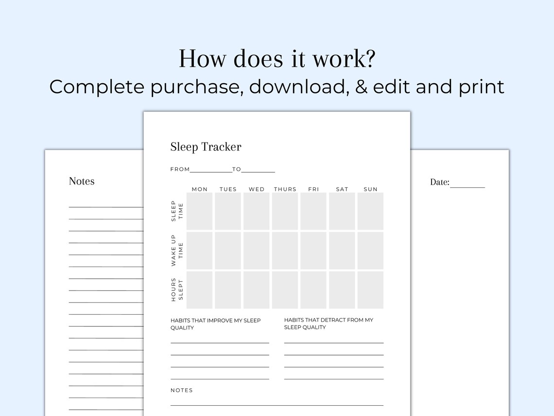 Sleep Tracker Printable Daily Weekly Wellness Tracker - Etsy