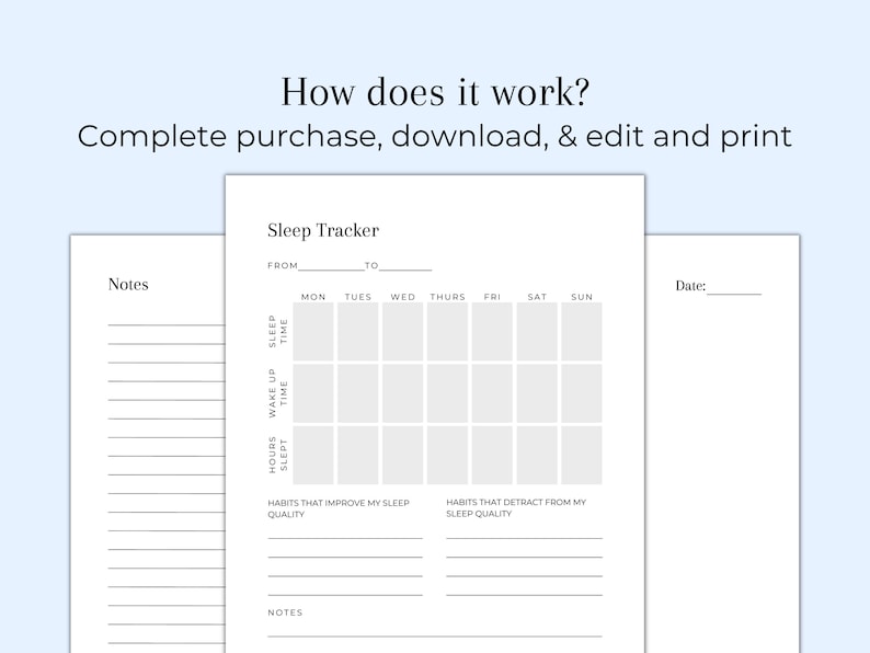 Sleep Tracker Printable | Daily Weekly Wellness Tracker | Wellness ...
