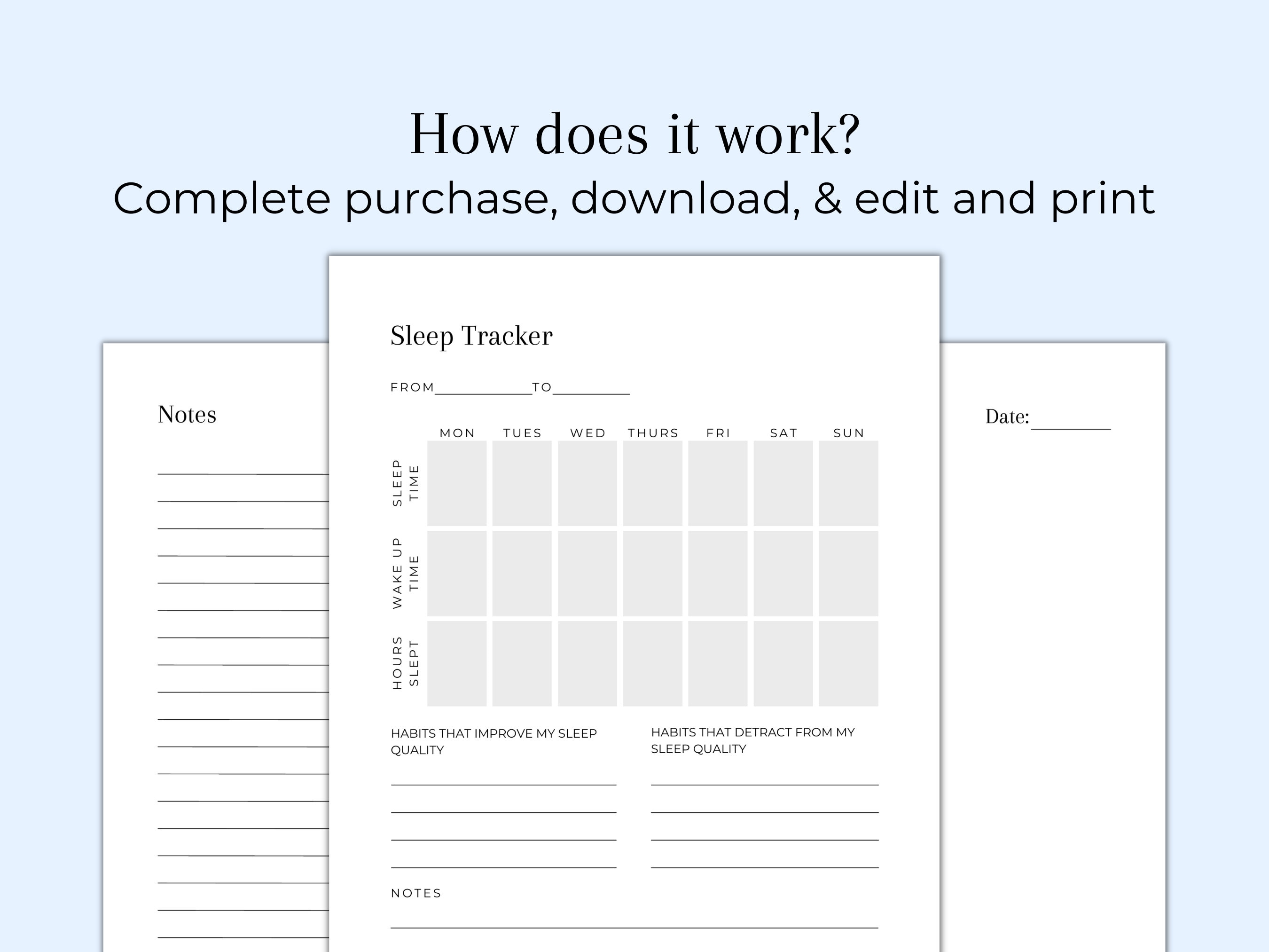 Sleep Tracker Printable | Daily Weekly Wellness Tracker | Wellness ...