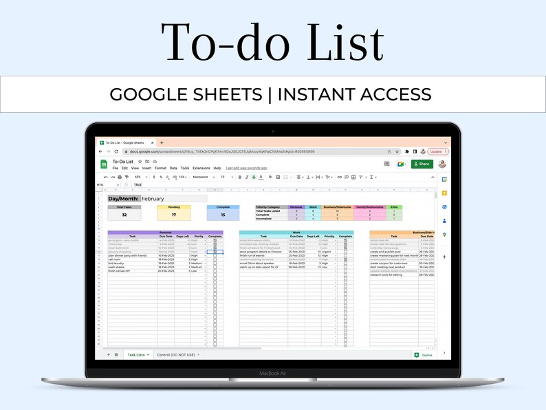 To Do List | Daily to Do List Template | Google Sheets | Task List ...