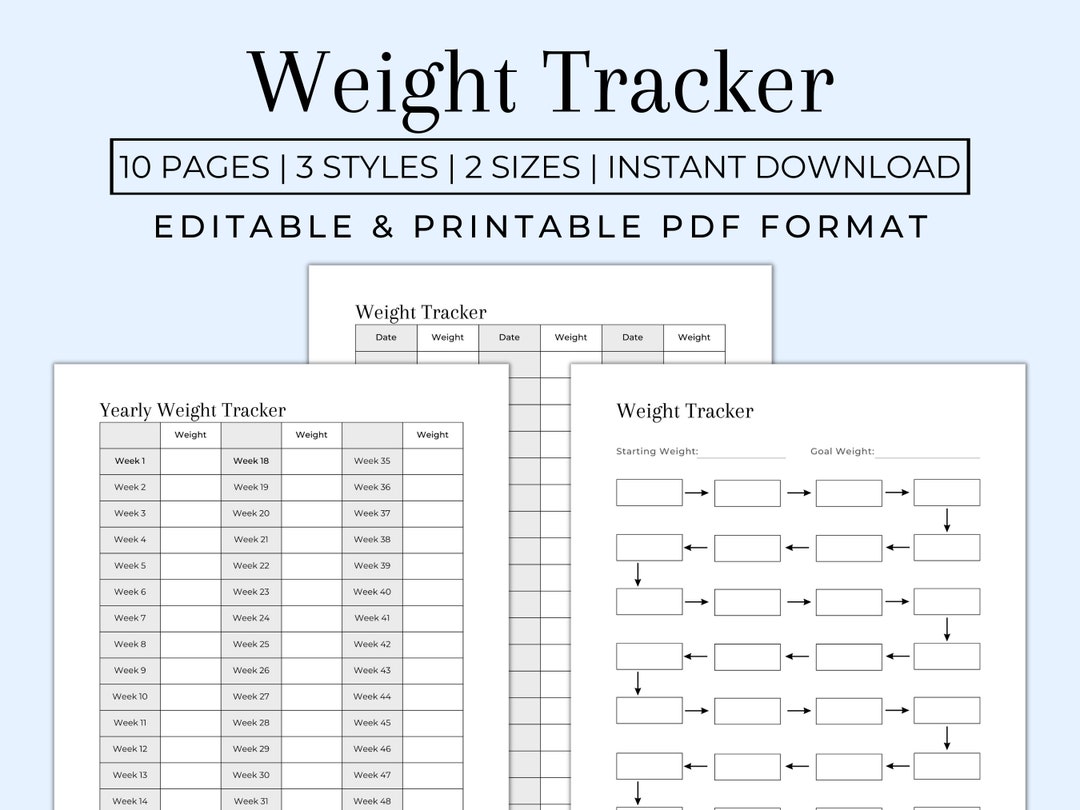 Weight Loss Tracker Journal | Printable Fitness Tracker Journal Planner ...