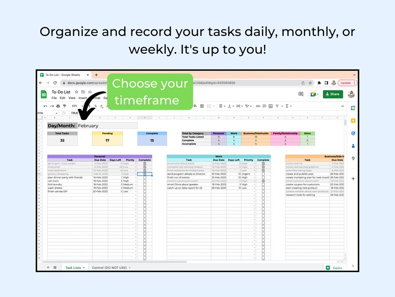 To Do List Daily to Do List Template Google Sheets Task List Task ...