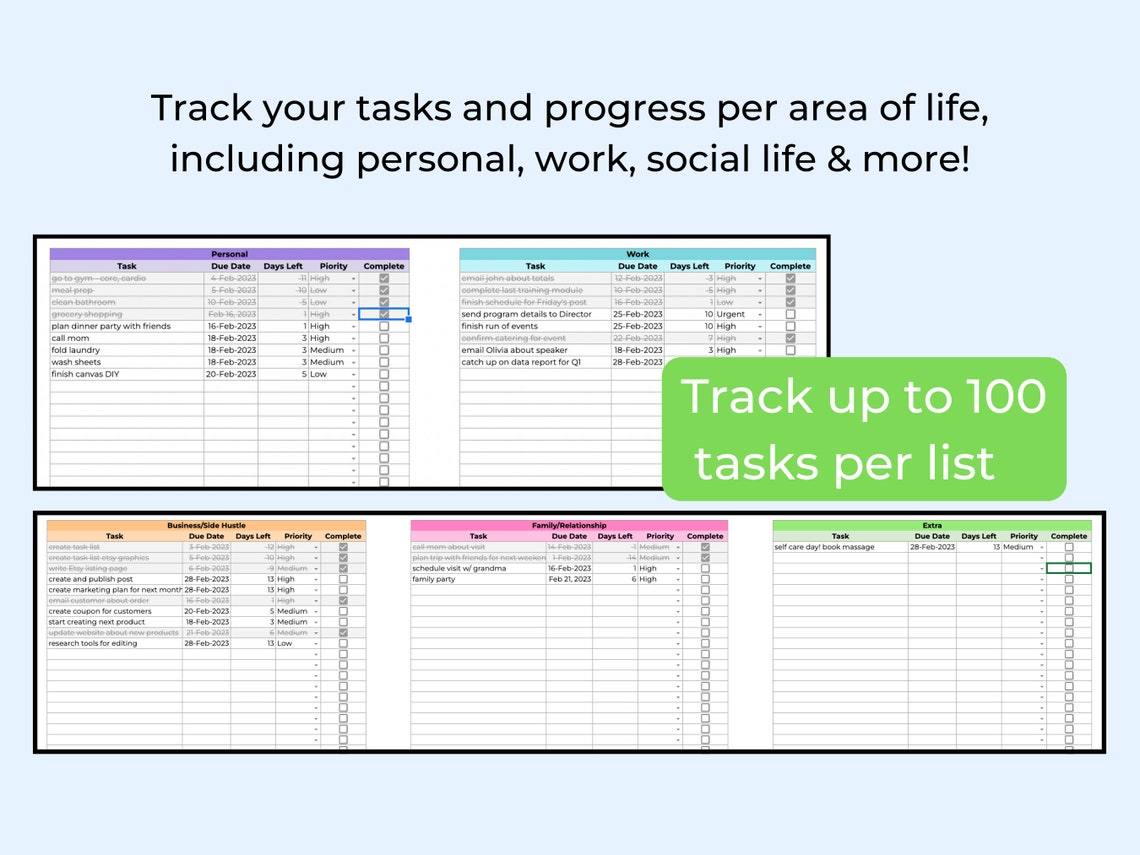 To Do List Daily to Do List Template Google Sheets Task List Task Tracker Goal Setting Digital ...