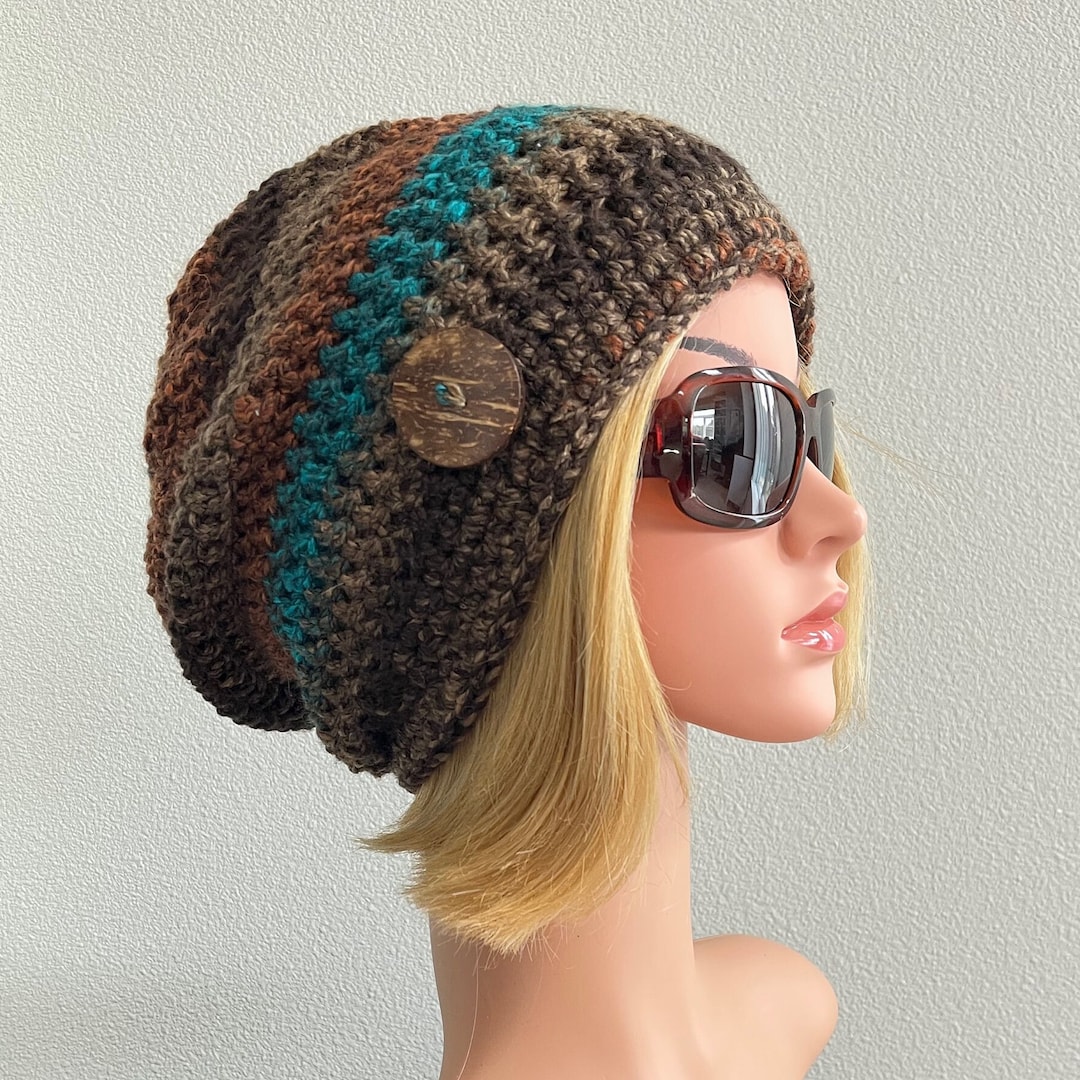 Solid Tweed Long Slouch Hat, PICK COLOR, Crocheted Winter Slouch, Bulky ...
