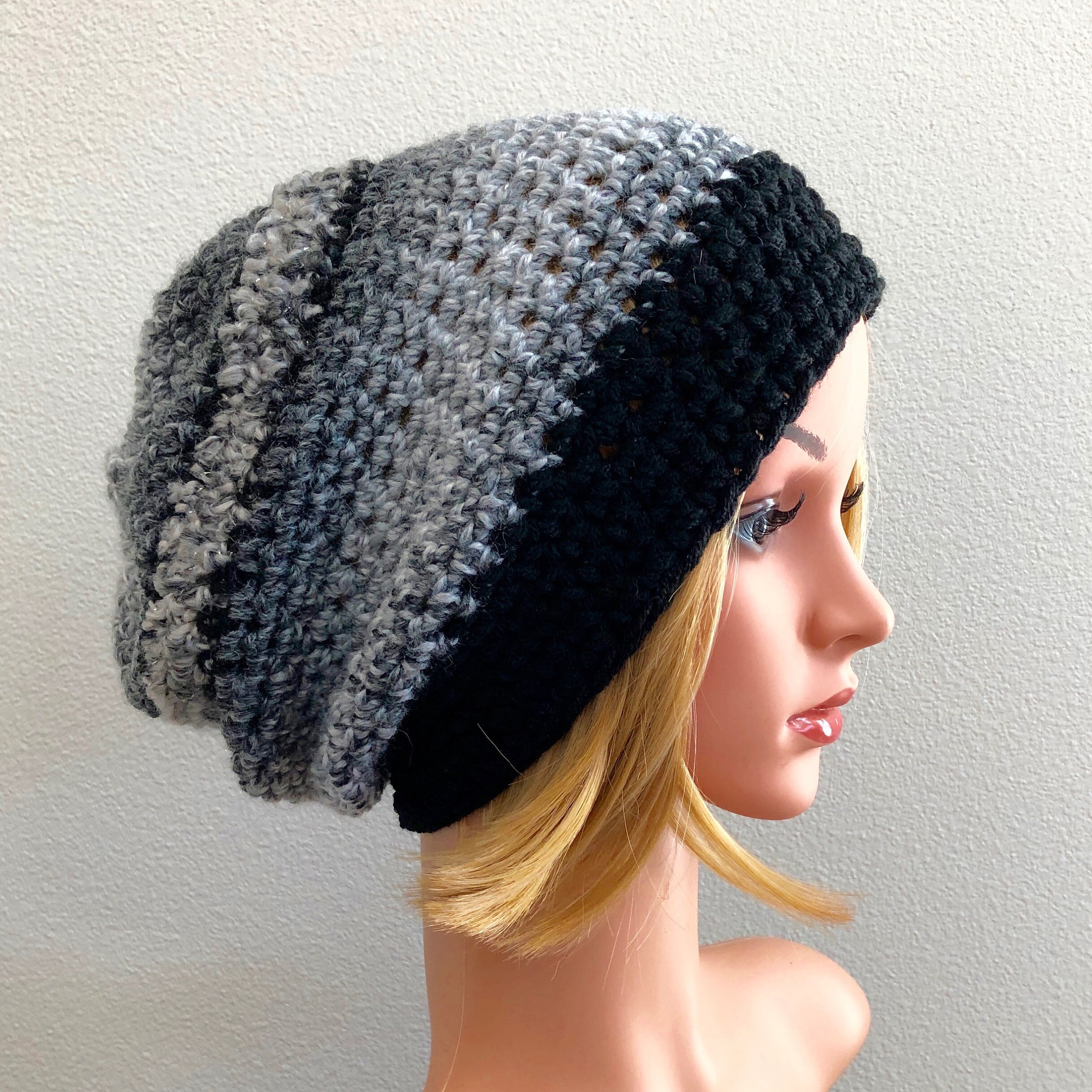 Crochet Striped Slouch Hat PICK COLOR Striped Beanie Winter | Etsy
