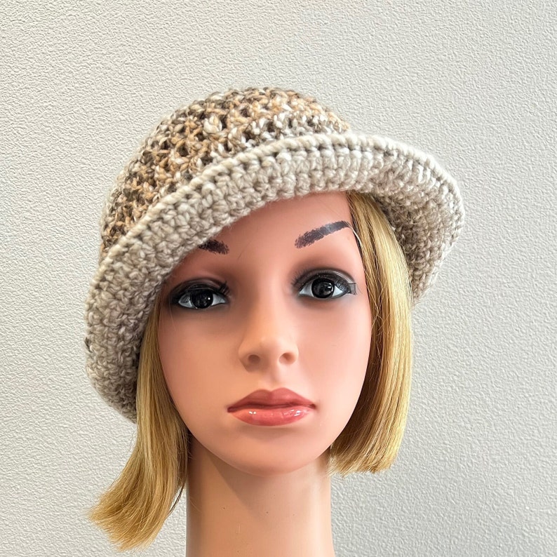 Tweedy Slight Turned up Brim Hat, Crochet Bucket Hat, Rolled Brim Hat ...