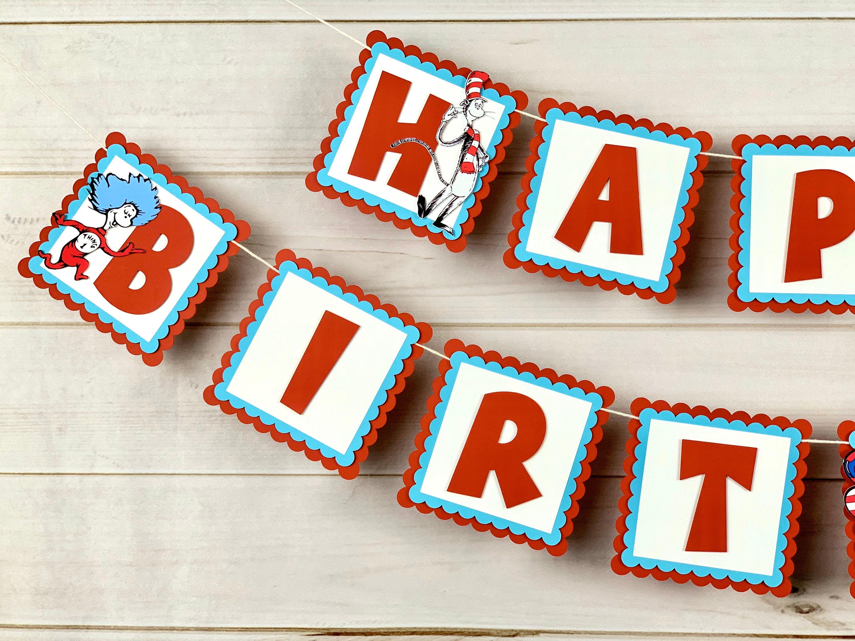 Cat in the Hat Birthday Dr Seuss Birthday Banner Dr Seuss | Etsy