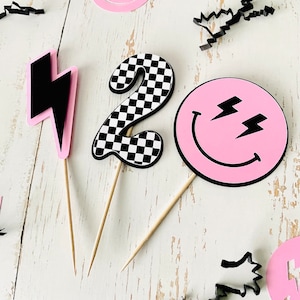 Smiley Face Cake Topper, Smiley Checkered Topper, Happy Girl Decor ...