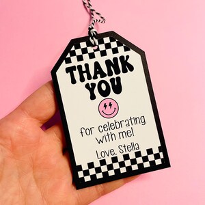 Pink Smiley Face Banner, Happy Girl Banner, Checkered Banner, Retro ...