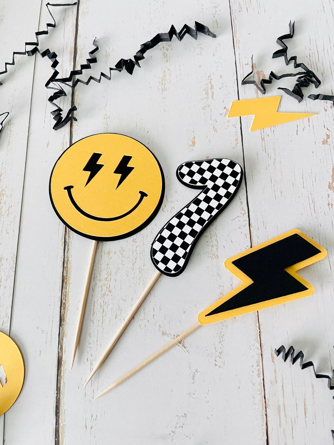 Smiley Face Cupcake Topper, Smiley Checkered Topper, Cool Dude Decor ...