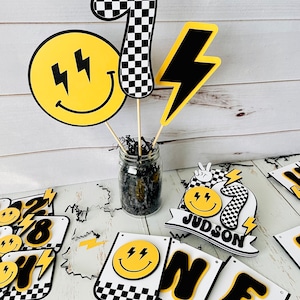 Smiley Face Cupcake Topper, Smiley Checkered Topper, Cool Dude Decor ...