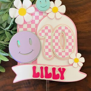 Pink Smiley Face Banner, Happy Girl Banner, Checkered Banner, Retro ...