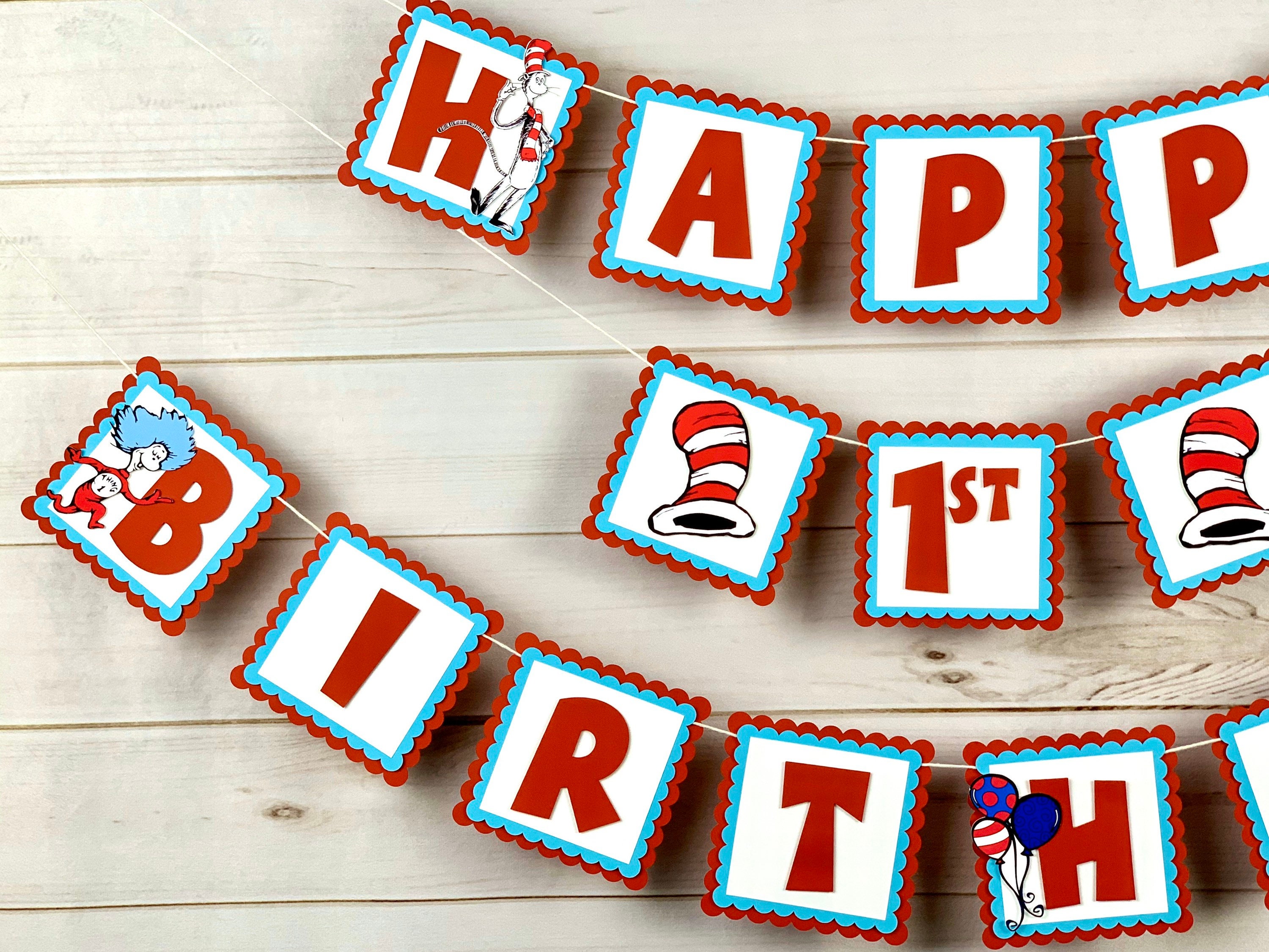 Cat in the Hat Birthday Dr Seuss Birthday Banner Dr Seuss | Etsy
