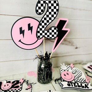 Pink Smiley Face Banner, Happy Girl Banner, Checkered Banner, Retro ...