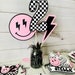 Pink Smiley Face Banner, Happy Girl Banner, Checkered Banner, Retro ...